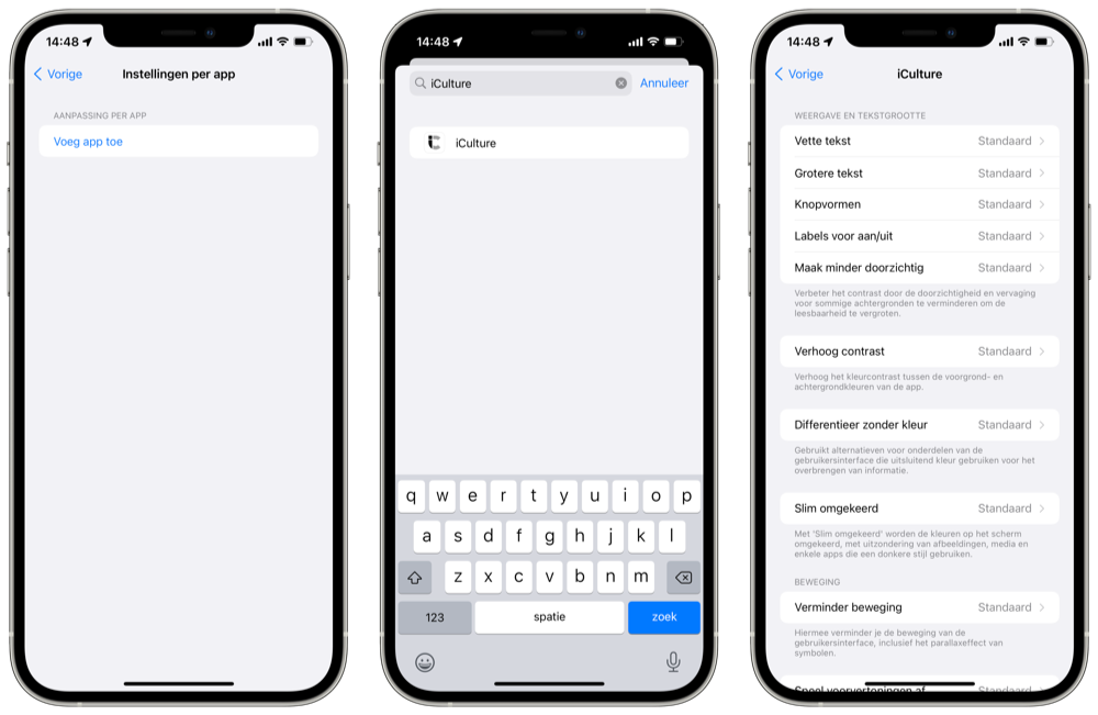 Instellingen per app: opties voor toegankelijkheid per app wijzigen